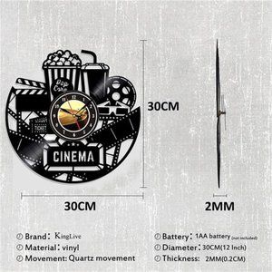 Wall Decor | Home Theater Cinema And Popcorn Vinyl Record Wall Clock ...